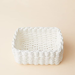 LA JOLIE MUSE Woven Storage Baskets for Organizing, Recycled Paper Rope Basket Bin Divider for Makeup Towel Shelf Cupboards Drawer Closet Dresser, Decorative White Storage Basket Set of 3