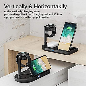 Portable 4 in 1 Charging Station for Apple Products, Wireless Fast Charger Stand with Bedside Lamp Compatible for iPhone14/13/12/11 Series, AirPods Pro 3/2, iWatch 8/7/SE/6/5/4/3/2 (Black)