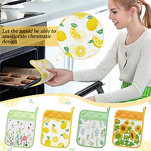 8 Pieces Pot Holders for Kitchen Heat Resistant Designer Pot Holders Hot Pads Pot Holders Lemon Flowers Pot Holders with Pockets and Loops Sunflower Pot Holders Oven Mitts for Baking Restaurant