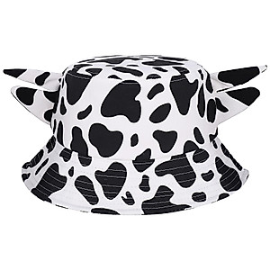 GGSTDDUP Cow Print Bucket Hat Cute Bucket Hat Beach Fisherman Hat Summer Travel Sun Hat Beach Hat Reversible for Both Men and Women Black
