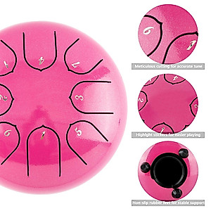Steel Tongue Drum, Tongue Drum 6 Inch 8 Notes Hand Pan Drum C Key Meditation Drum Percussion Instrument with Bag, 2 Drumsticks, Finger Picks for Adults Kids Beginner - Pink