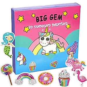 16 Pieces Big Diamond Painting Stickers Kits, Make Your Own Gem Stickers, 5D Diamond Painting by Numbers Cfart Kits for Girls Kids Toddler Ages 3-5 4-6 6-8