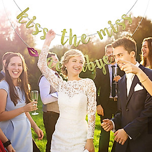 Kiss The Miss Goodbye Banner for Bachelorette Party Decorarion, Wedding, Bridal Shower, Engagement, Bride to Be Party Supplies, Lips Sign (Gold Glitter)