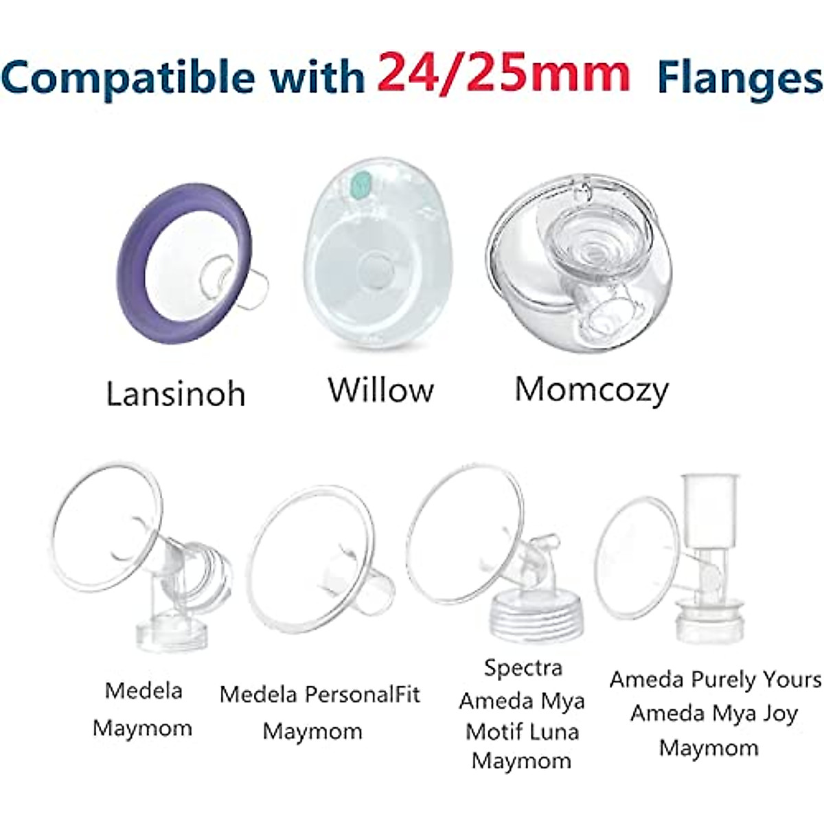 Flange Inserts Compatible with Momcozy S12Pro S9Pro / Medela/Willow Wearable Breast Pump,Suitable Spectra S1/S2, Reduce 24mm Shield/Flange Nipple Tunnel Down to 19/21mm, 4pcs