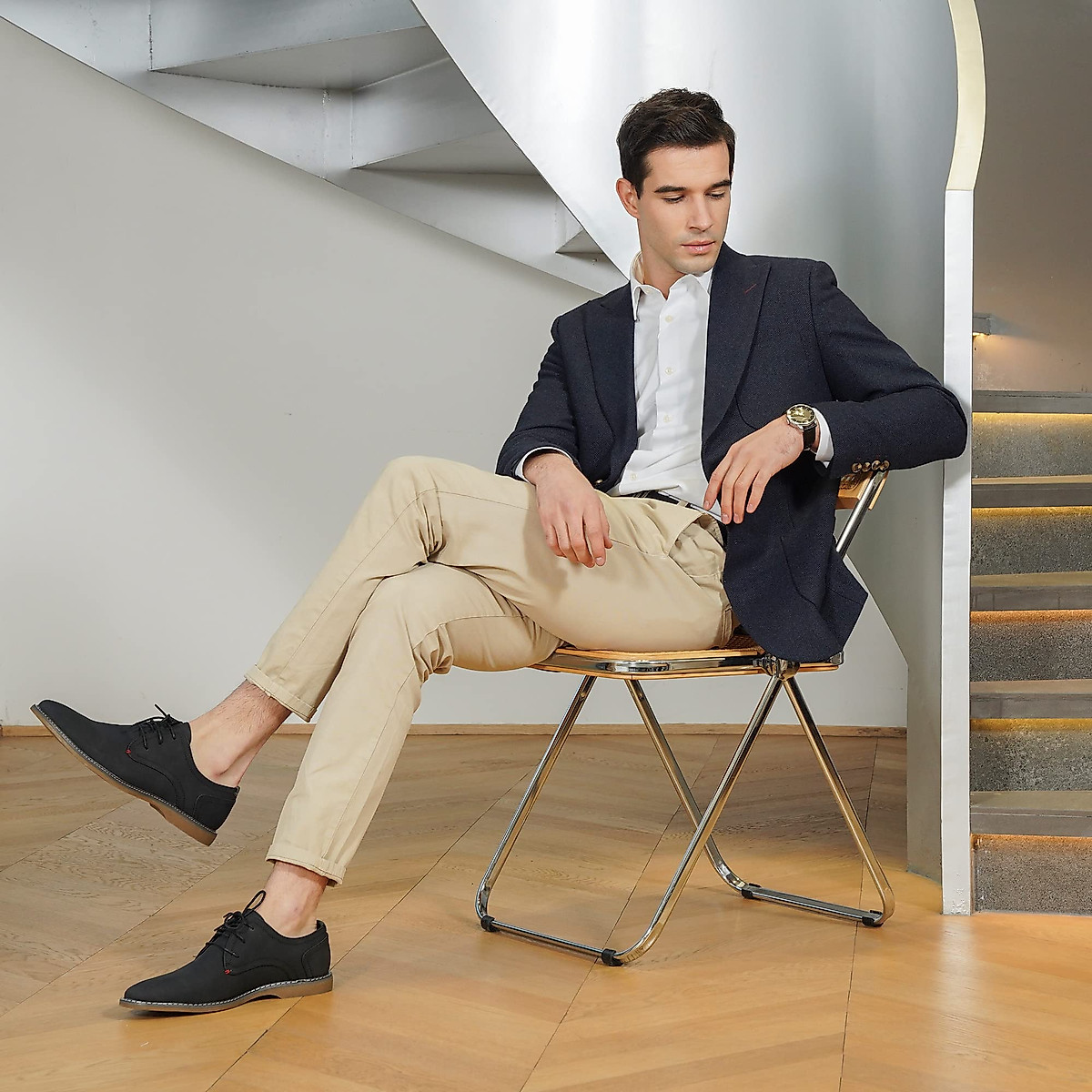 Jousen Men's Oxford Suede Business Casual Dress Shoes Plain Toe Oxfords Classic Formal Derby Shoes (AMY615 Black 11)