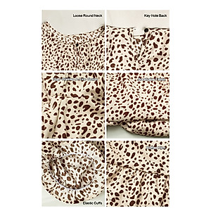 GRECERELLE Women Dress, Summer Casual Loose Crew Neck Boho, Leopard Dot Ruffle Puff Sleeve, High Waist Midi Beach Dress