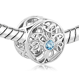 LuckyJewelry Family Tree of Life Jan-Dec Birthstone Celtic Knot Charm Beads for Bracelets (March-Light Blue)