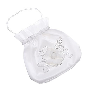 DOITOOL Satin Bridal Wedding Money Bag White Bridal Wedding Bag Satin Flower Decorated Dolly Bag Bridal Purse Handbag for Wedding