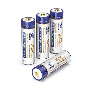 melasta 3500mWh Rechargeable Lithium AA Batteries 4 Pack, 1.5V Constant Voltage High Power Li-ion Battery