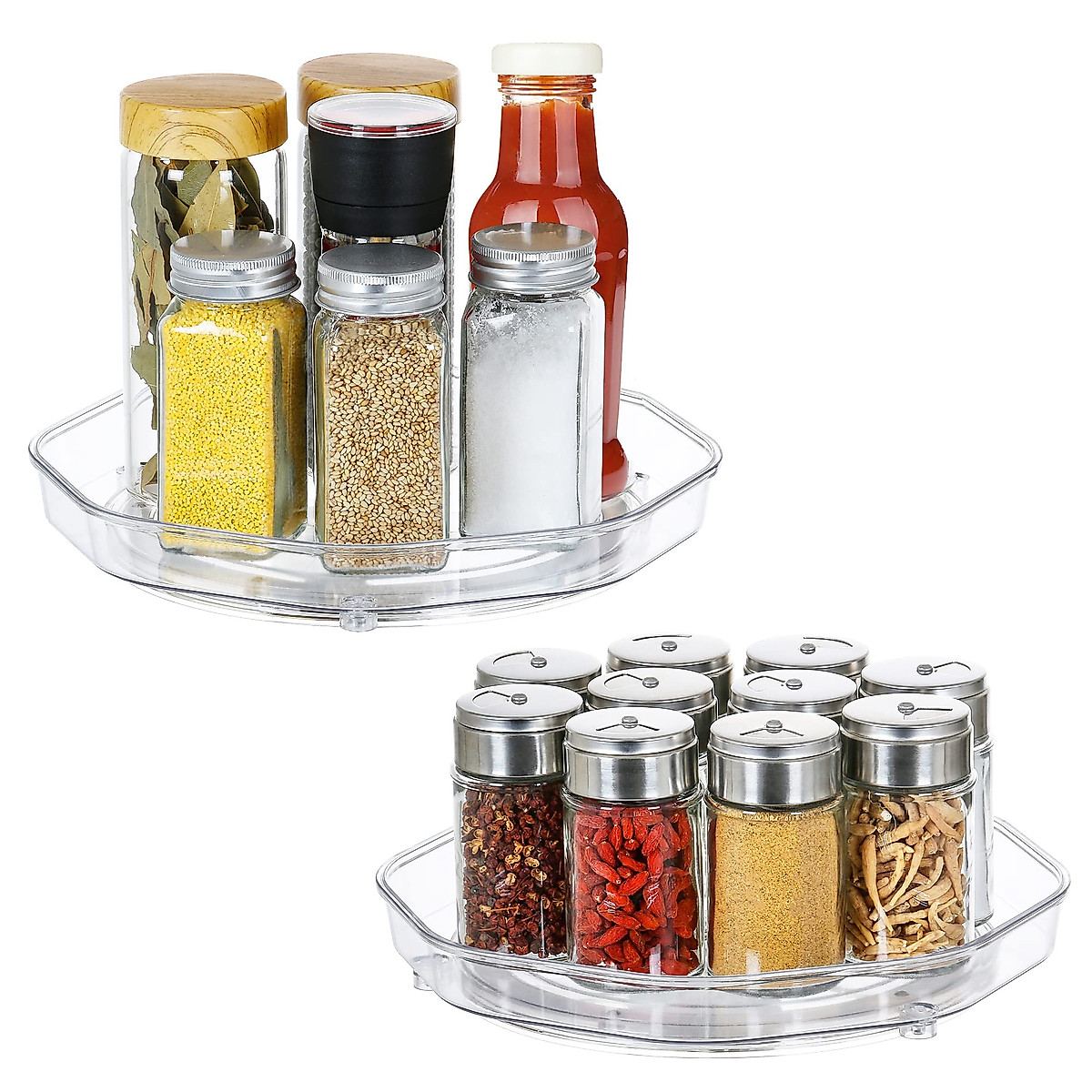 BS ONE Lazy Susan Organizer, 12'' Lazy Susan Turntable Kitchen Organizer Food Organization & Storage, 360° Rotating Condiments Spice Rack with Dividers for Kitchen, Pantry, Fridge, Bathroom Storage