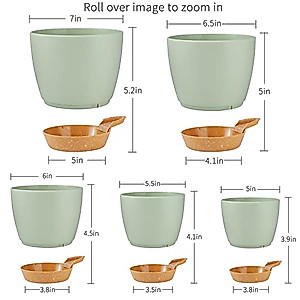 GARDIFE Plant Pots 7/6.5/6/5.5/5 Inch Self Watering Planters with Drainage Hole, Plastic Flower Pots, Planters for Indoor Plants, Succulents,Snake Plant, African Violet, Flowers,Green