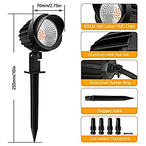 MEIKEE 7W LED Landscape Lights, DC/AC 12V/24V Low Voltage Landscape Lighting, IP66 Waterproof Warm White Landscape Spotlights, 800LM Outdoor Garden Pathway Yard Lights (8 Pack with Connectors)