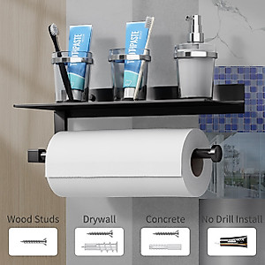 Danpoo Black Paper Towel Holder Wall Mount for Kitchen, Bathroom Paper Towel Holder with Shelf, Aluminum(Matte Black)