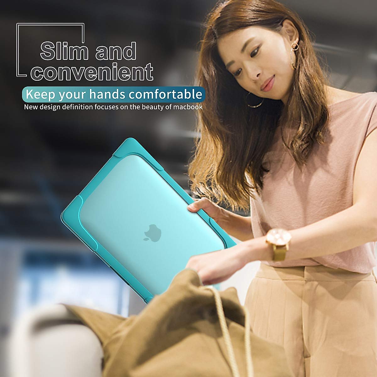 Batianda Heavy Duty Case for MacBook Air 13 inch 2020 A2179 A1932 A2337 M1 Chip with Touch ID, Hard Shell Cover with Foldable Kickstand Shockproof Function and Keyboard Cover, Cyan