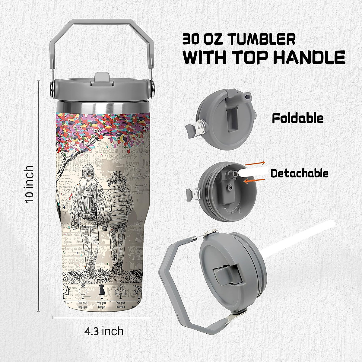 30 Oz Couples Tumbler with Handle and Straw, Anniversary Couple Double Wall Couples Mugs Leak Proof, Couples Engagement Gift Cup for Couples, Valentine Couple Coffee Mugs Engagement Gifts for Couples