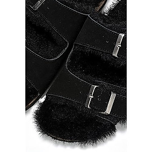 Project Cloud Genuine Suede House Slippers for women - Cozy Womens Sandals Shearling Fur Lining Slides for Women Footwear - Adjustable Straps Sandals for Women 2025 (Dianea, Black, 7)