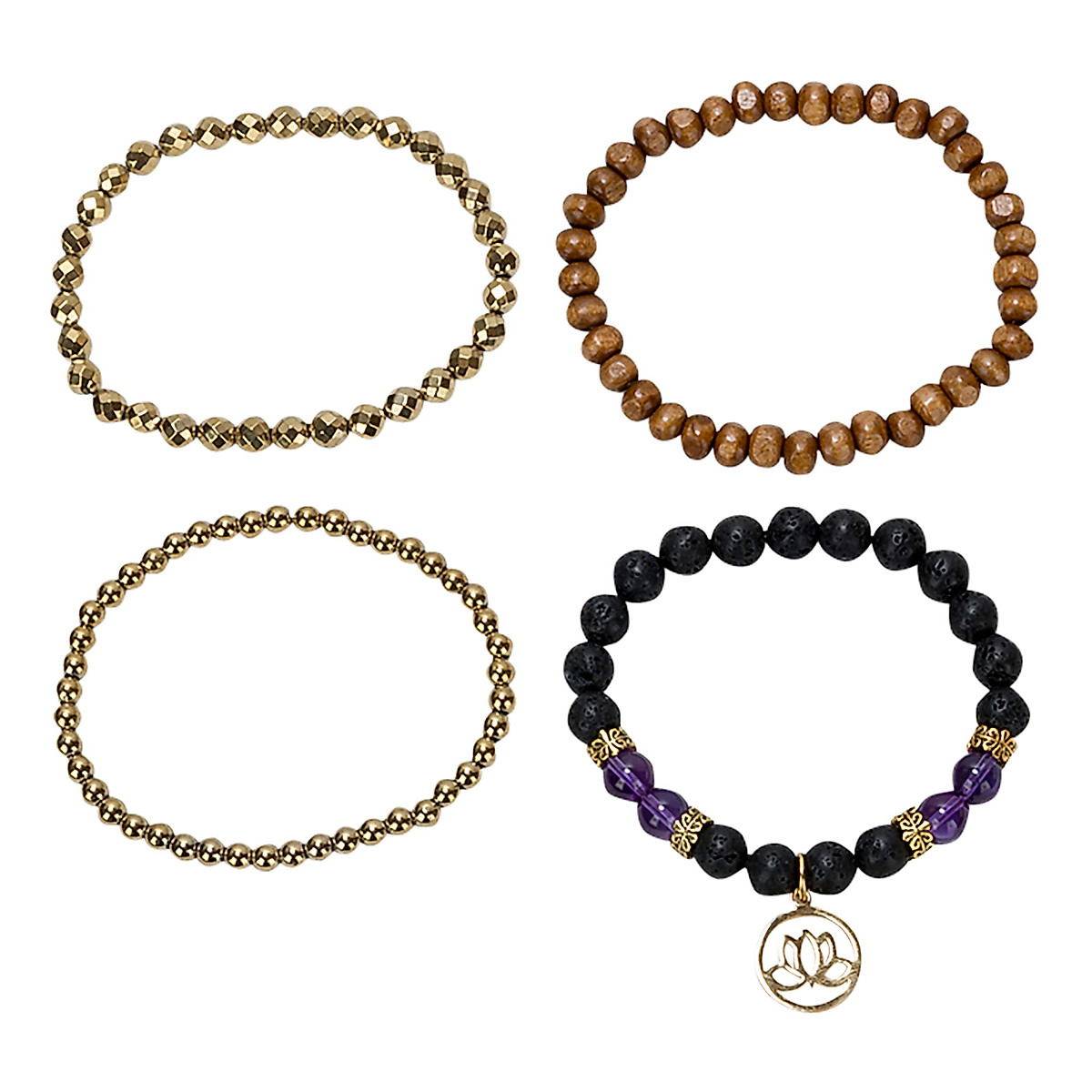 SPUNKYsoul Lotus New Beginnings Bracelet Hematite Amethyst and Lava for healing Stack Bracelet Set Collection