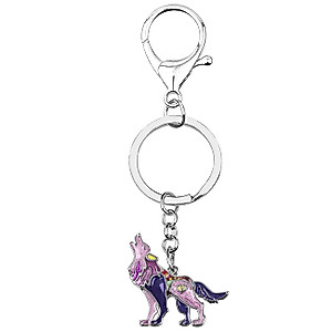 Enamel Alloy Wolf Keychain For Women Girls Animals Keyring Bag Wallet Charms Novelty Gift (Purple),31mm x 33mm