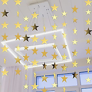 65 Feet Glitter Star Paper Garland Banner Hanging Decoration Gold Star Garland Double Side 2022 Graduation Decorations for Wedding Birthday Festival Party Decoration