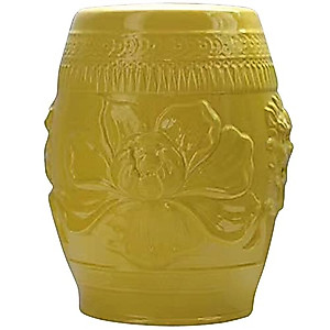 JENKEM Decorative Ceramic Garden Stool, Glazed Carved Lion's Head Side Table for Changing Shoes Stool, Suitable for Living Room, Balcony, Garden, Etc. (Color : Yellow)