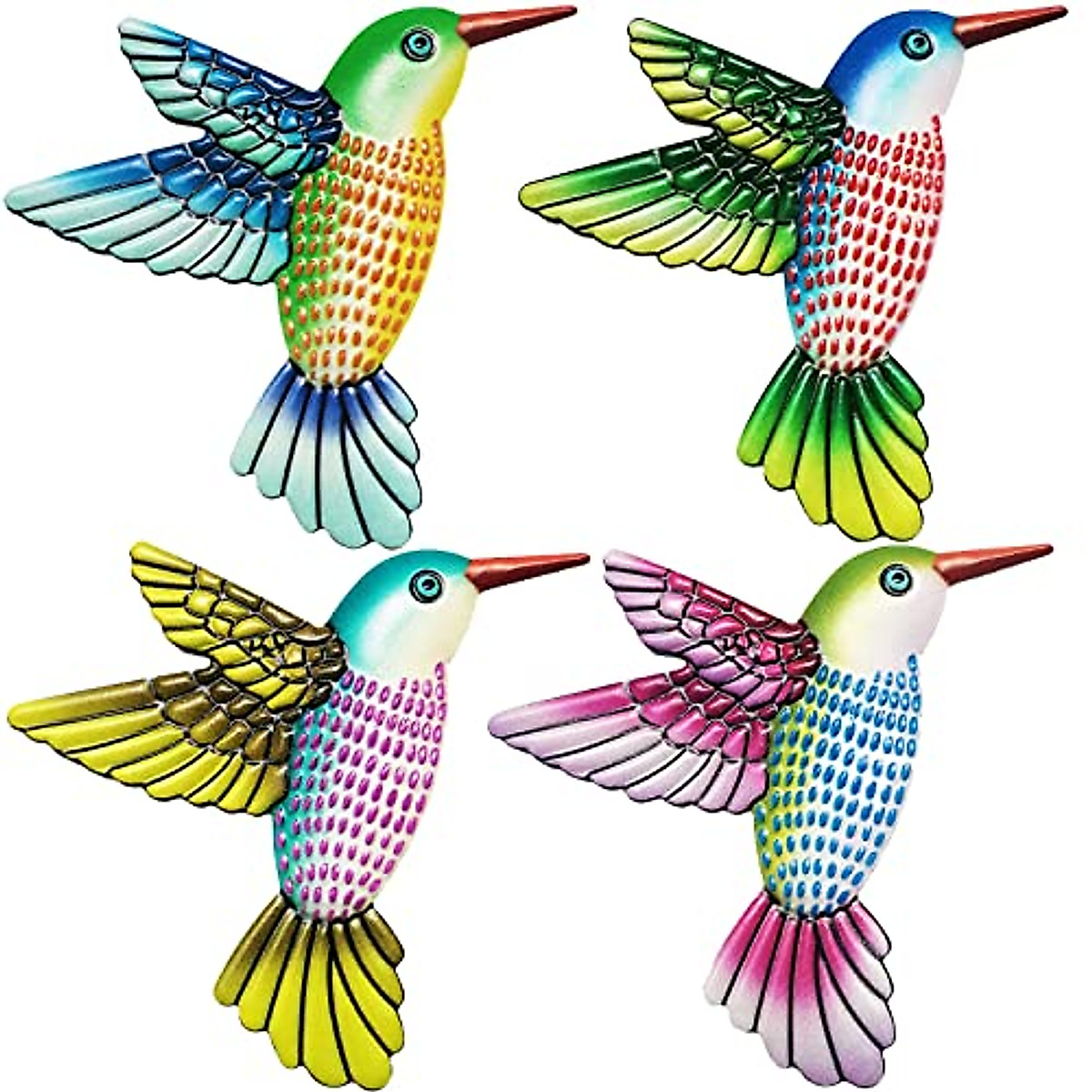 Cruis Cuka Metal Wall Art Garden Decor Mini Cute Hummingbird Wall Sculpture Fence Decorations for Outside 5.3 * 4.7" - Set of 4