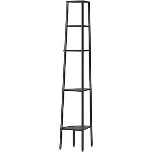 vidaXL 5-Tier Corner Storage Shelf - Black Steel Frame Bookcase for Living Room, Bedroom, Office - 17.9"x12.4"x70.9" Size