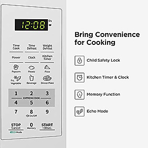 COMFEE' EM720CPL-PM Countertop Microwave Oven with Sound On/Off, ECO Mode and Easy One-Touch Buttons, 0.7 Cu Ft/700W, Pearl White