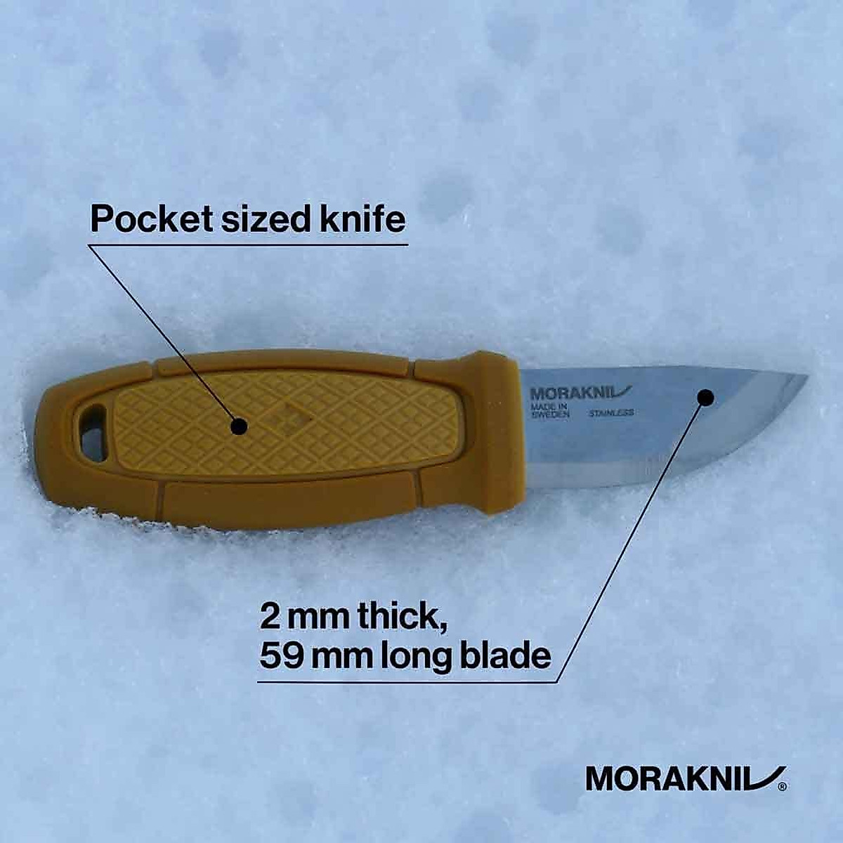 Morakniv Eldris Pocket-Size Fixed-Blade Knife With Stainless Steel Blade and Sheath, 2.2 Inch,Yellow