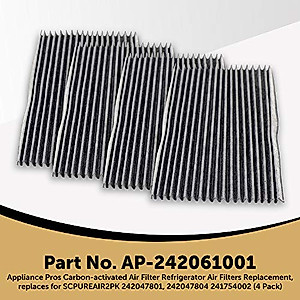 Appliance Pros AP-242061001 Carbon-activated Air Purifier Filter Replacement, Refrigerator Air Filters Replacement for SCPUREAIR2PK 242047801, 242047804 241754002, Fridge Filter Replacement, (4 Pack)