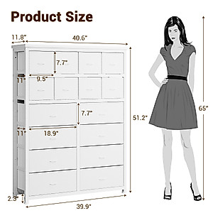GarveeHome Tall Dresser for Bedroom, White Dressers & Chests of Drawers with 16 Drawers, Large Fabric Dresser for Storage and Organization