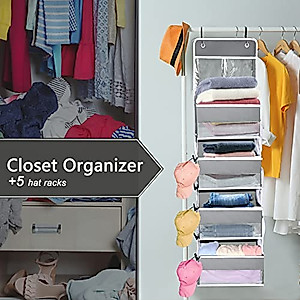 Aeeteek 1 Pack 5-Shelf Over Door Hanging Organizer Houseware Storage Bag Wall Mount Containers with Mesh Pockets Large Capacity Shelves Drawers for Bedroom Closet Kitchen (Light Grey)