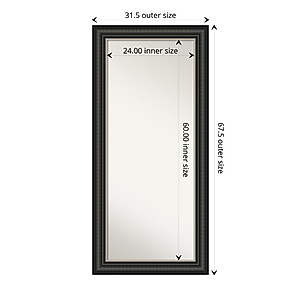Amanti Art Non-Beveled Full Length Mirror (67.5 x 31.5 in.), Ballroom Black Silver Frame - Floor Mirror, Wall Mirror - Black from WI, USA