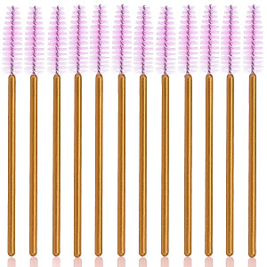 XVbond 100 PCS Disposable Eyelash Mascara Brushes Mascara Wands Applicator Eyebrow Brush, Eyelash Applicator Brush Makeup Applicators Kit (Golden-Pink)