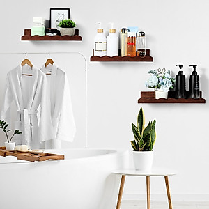 Suzile Set of 4 Floating Nursery Book Shelves for Wall Wood Floating Bookshelves Picture Small Ledge Shelf for Wall Boys Girls Teen Room Bathroom Bedroom Decor Storage(Walnut Brown)