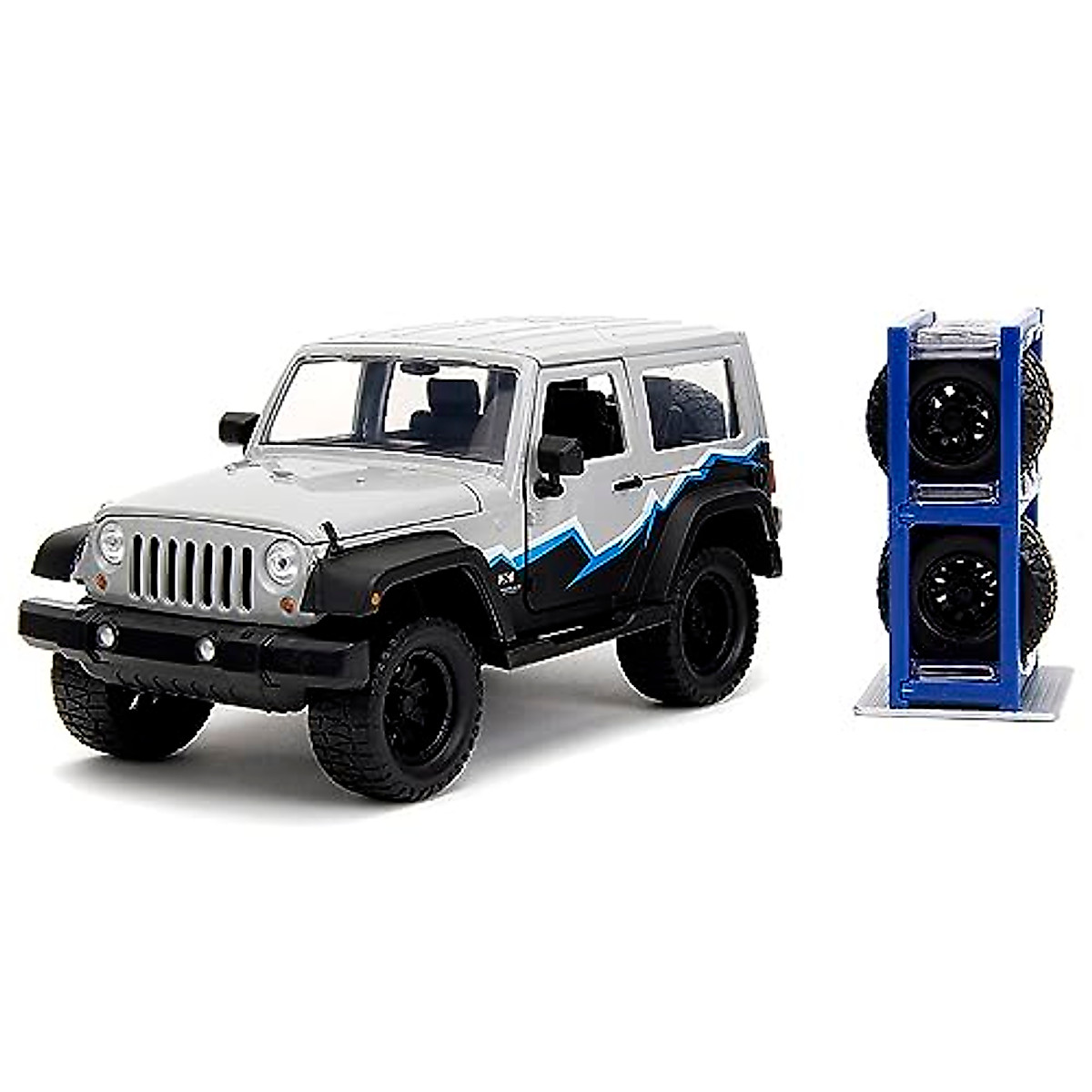 2007 Wrangler Gray and Black with Blue and White Stripes with Extra Wheels Just Trucks Series 1/24 Diecast Model Car by Jada 34194