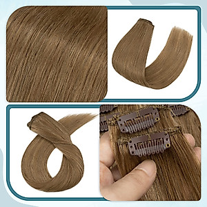 Benehair Clip in Hair Extensions Real Human Hair Light Brown Hair Extensions Clip in Human Hair Long Straight Remy Natural Full Head 8pcs Real Hair Extensions for Women 18inch #6 Light Brown