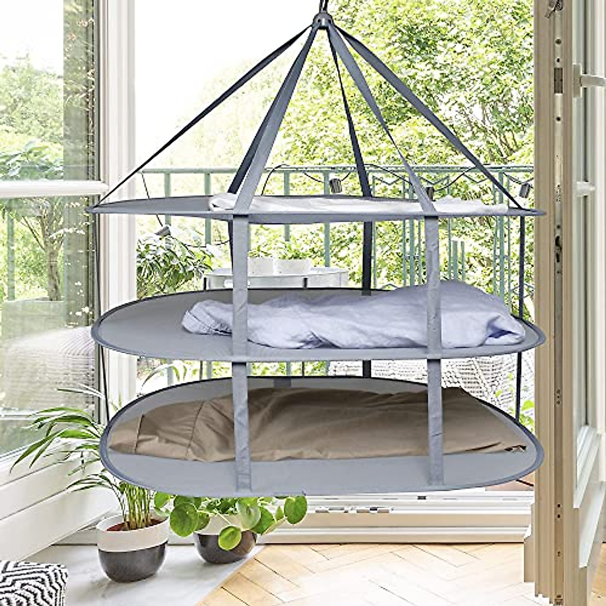 JY LIVING Folding Hanging Dryer for Clothes, Laundry, Sweater, Swimsuit and Clothing Easy Unfolding and Foldable Hanger Rack for Indoor, Outdoor, Outside and Camping Portable Design of Mesh (3 Tier)