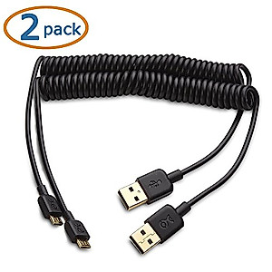 Cable Matters 2-Pack Coiled USB Cable (Coiled Micro USB to USB 2.0) 2-4 Feet