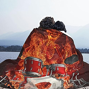 Lightweight Flannel Blanket Small Large All Season Cool Throw Blanket Compatible with Rock Drum Fire Flame Skull Skeleton, Cute Fleece Blanket for Couch Bed Sofa Chair, Queen King Size Blankets