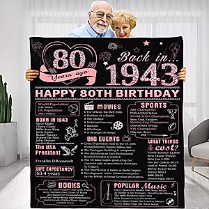 KERAOO 80 Years Ago 80th Birthday Wedding Anniversary Throw Blanket, Perfect 1943 Birthday Gifts Ideas for Wife Husband Mom Dad Friends, Gold Back in 1943 50th Birthday Gifts
