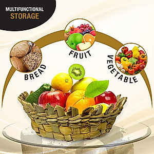 MEXILIFE Round Wicker Fruit Baskets for Kitchen Counter, Natural Handmade Storage Woven Decorative Gift Bucket. Ideal for Home, Restaurant, office 2x8 Inches (4 PACK)