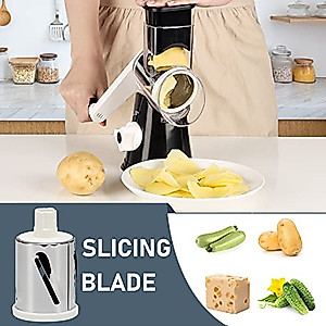 Rotary Cheese Grater with Handle - Vegetable Slicer Shredder Grater for Kitchen 3 Interchangeable Blades with a Stainless Steel peeler