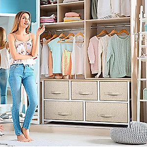 Pipishell 5 Drawers Fabric Dresser,4 Drawer Organizer Unit Fabric Dresser for for Bedroom Closets, Living Room, Nursery Room, Hallway