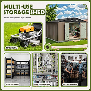 TREEVAN Outdoor Storage Sheds 10x10 FT, Outdoor Metal Shed with Vents and Lockable Door for Patio Storage, Brown