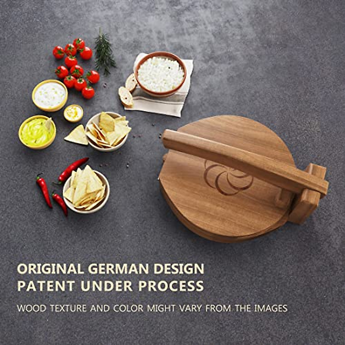 panan Wooden Tortilla Press Mexican Tortillera Presser Made from Natural Food-Grade Acacia Wood - Large Wood Pataconera with 50 Pieces Parchment Paper, Dough Cutter and Recipes eBook (Round 10")