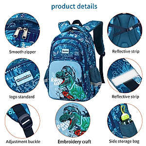Wawakube 3Pcs Boys Dinosaur Backpack Set with Lunch Box Pencil Case, School Book Bag for Kids Elementary Preschool