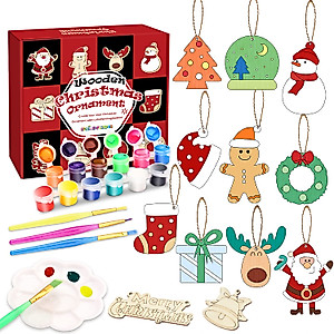 Springflower 36pcs Wooden Christmas Ornaments for Hanging Decorations,12 Styles Unfinished Wood Slices with Holes for Kids,DIY Craft Gift Toys with Paint Set for Girls and Boys Ages 5 6 7 8 9 10 11 12