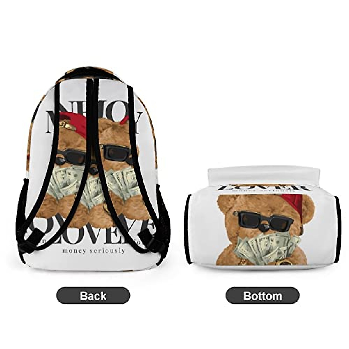 Niapessel Kids Backpack for School, Money Lover Slogan with Bear Pattern Students Bookbags School Bags Girls Boys