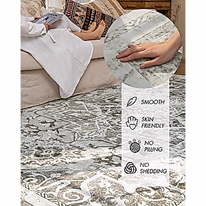 Rugs for Living Room 5x7 feet-Area Rug Carpet-Distressed Vintage Medallion Bedroom Rug Dining Living Room Rug-Aesthetic Machine Washable Rug TP Backing-Grey