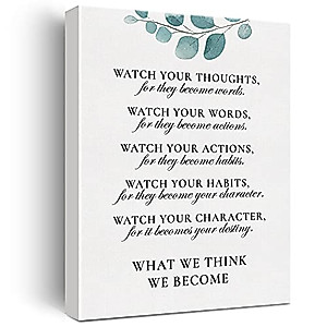 Inspirational Canvas Wall Art Motivational Watch Your Thoughts Quote Canvas Print Positive Canvas Painting Office Home Classroom Wall Decor Framed Gift 12x15 Inch